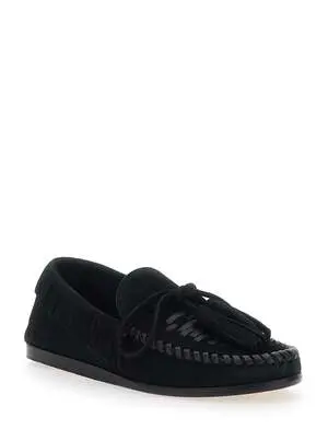 Isabel Marant Étoile Fitza' Suede Loafers With Fringed Details And Bow - Black