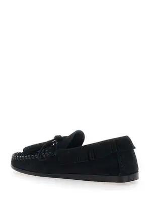 Isabel Marant Étoile Fitza' Suede Loafers With Fringed Details And Bow - Black