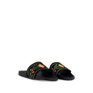 Casablanca Floral Embroidered Slip-on Sandals - Black