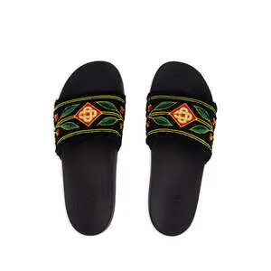 Casablanca Floral Embroidered Slip-on Sandals - Black