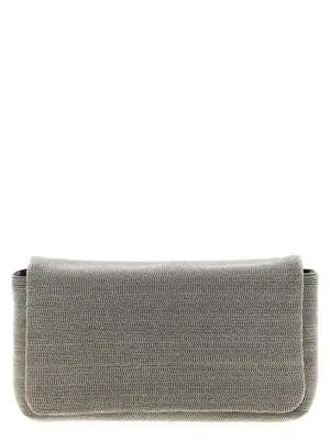 Brunello Cucinelli BRUNELLO CUCINELLI "Precious" Leather Clutch Bag With Monile Embroidery Silver