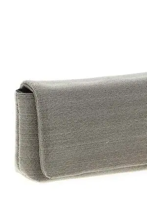 Brunello Cucinelli Precious" Leather Clutch Bag With Monile Embroidery - Silver