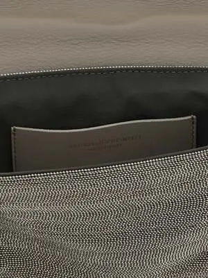 Brunello Cucinelli Precious" Leather Clutch Bag With Monile Embroidery - Silver