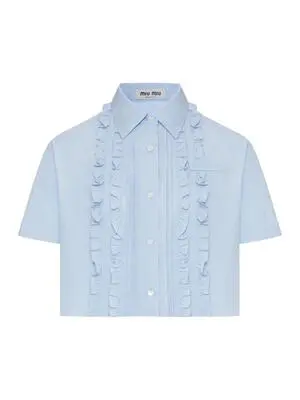 Miu Miu Miu Miu Cropped Poplin Shirt With Ruffled Details Multicolor