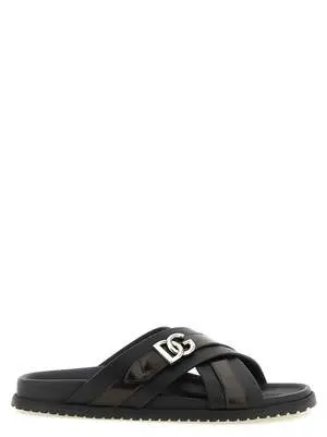 Dolce & Gabbana Calf Leather Slide Sandals - Black