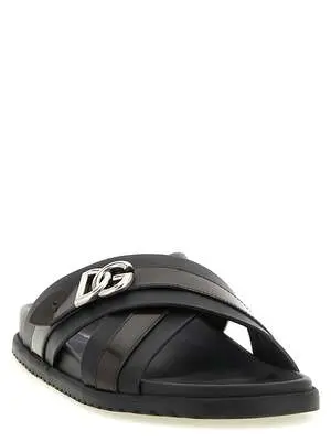 Dolce & Gabbana Calf Leather Slide Sandals - Black