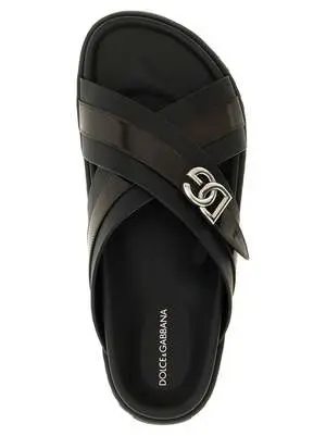Dolce & Gabbana Calf Leather Slide Sandals - Black