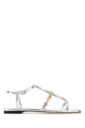 JIMMY CHOO Nappa Leather Daisy Flat Sandals - Silver