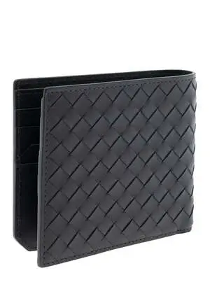 Bottega Veneta Green Bi-fold Wallet With Intrecciato Motif And Embossed Logo Lettering On The Inside In Leather - Multicolor