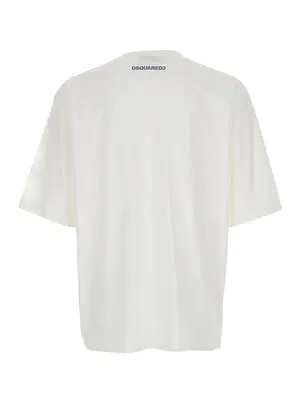 Dsquared2 White Crew Neck T-shirt With Front Print In Cotton For