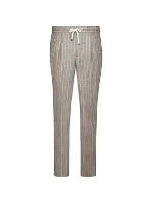 Brunello Cucinelli Stripe Linen Pants With Drawstring And Double Pleats - Multicolor