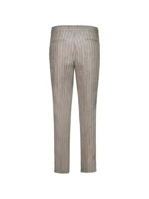 Brunello Cucinelli Stripe Linen Pants With Drawstring And Double Pleats