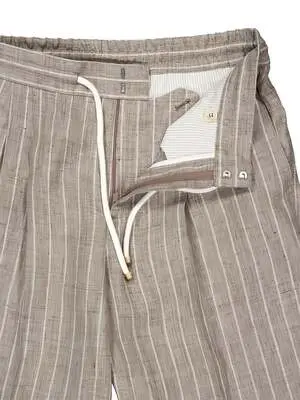 Brunello Cucinelli Stripe Linen Pants With Drawstring And Double Pleats