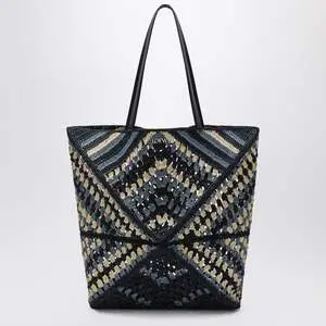 Loewe Xl Navy/light Raffia Tote Bag - Blue