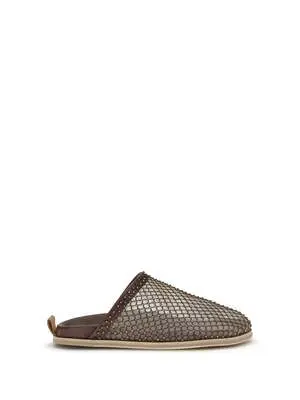 FORTE_FORTE Mesh Mules With Rhinestones - Brown
