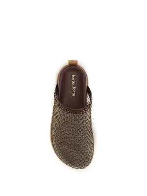 FORTE_FORTE Mesh Mules With Rhinestones - Brown