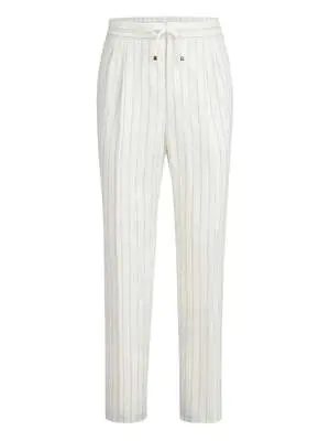 Brunello Cucinelli Stripe Linen Drawstring Pants With Double Pleats - Multicolor