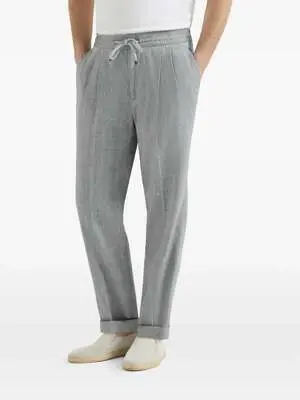 Brunello Cucinelli Linen Drawstring Double Pleat Trousers - Multicolor