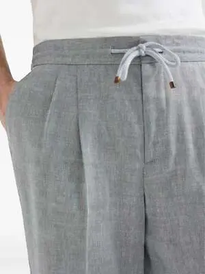 Brunello Cucinelli Linen Drawstring Double Pleat Trousers - Multicolor