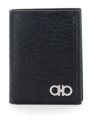 FERRAGAMO Black Bi-fold Wallet With Gancini Plaque On The Front In Leather - Multicolor