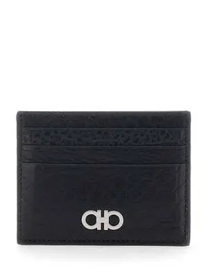FERRAGAMO Ferragamo Men Black Card Holder With Gancini Plaque On The Front In Leather Man Multicolor