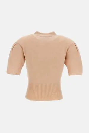 Simone Rocha Short-sleeve Cashmere Knit With Mandarin Collar And Jewelry Details - Multicolor