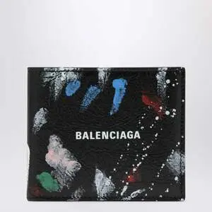 Balenciaga Cash Leather Wallet With Painterâ€s Print - Black