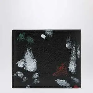 Balenciaga Cash Leather Wallet With Painterâ€s Print - Black