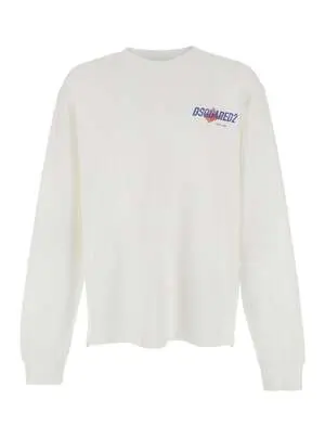 Dsquared2 White Crew Neck T-shirt With Logo Print On The Front In Cotton For - Multicolor
