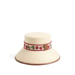Valentino Garavani Straw Hat With Embroidered Cherry Detail And Leather Trim - Cream