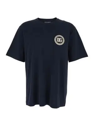 Dolce & Gabbana Blue T-shirt With Logo Embroidery On The Front For - Multicolor