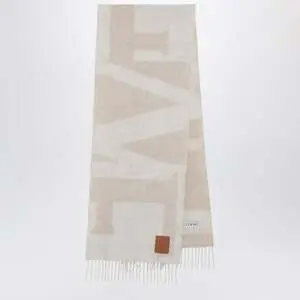 Loewe Two-tone Beige Jacquard Cashmere Scarf - Cream