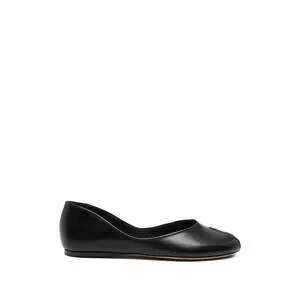 JUDE Jude Black Leather Peep Toe Ballet Flats