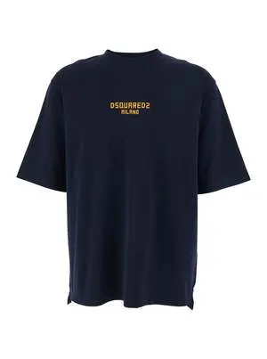 Dsquared2 Blue T-shirt With Logo Print On The Front In Cotton For - Multicolor