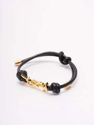 Saint Laurent Leather Bracelet With Interlocking Charm