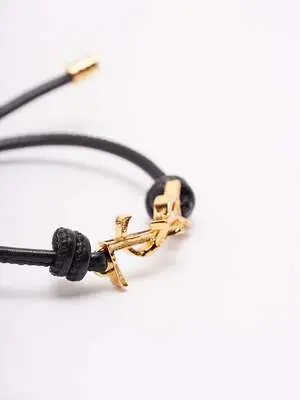 Saint Laurent Leather Bracelet With Interlocking Charm