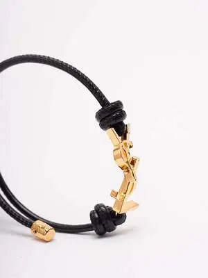 Saint Laurent Leather Bracelet With Interlocking Charm