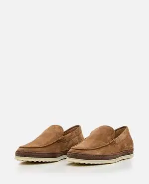 TOD'S Suede Loafers With Raffia And Rubber Sole