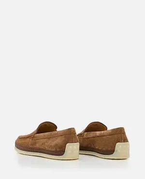 TOD'S Suede Loafers With Raffia And Rubber Sole