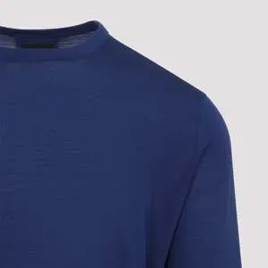 Giorgio Armani Virgin Wool Crew Neck Sweater - Blue
