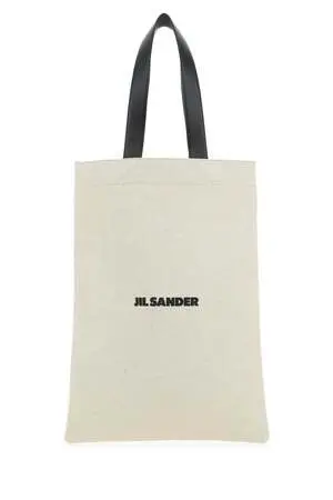 JIL SANDER Canvas Shopping Bag With Leather Handles - Brown