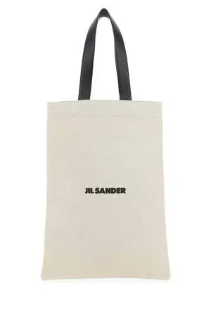 JIL SANDER Canvas Shopping Bag With Leather Handles - Brown