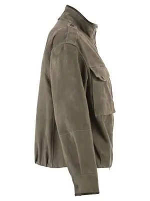 Brunello Cucinelli Suede Utility Jacket With Patch Pockets - Brown