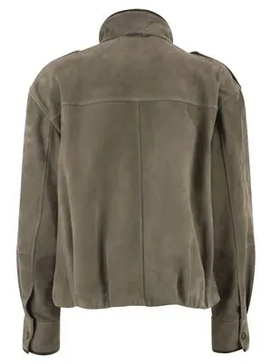 Brunello Cucinelli Suede Utility Jacket With Patch Pockets - Brown