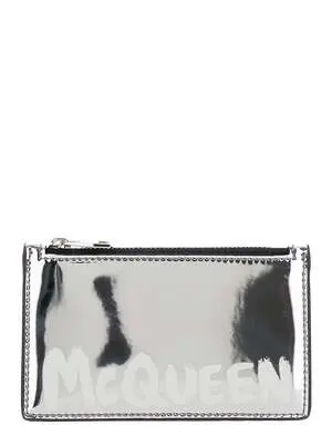 Alexander McQueen Silver Card-holder With Graffiti Logo In Laminated Leather - Multicolor