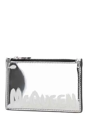 Alexander McQueen Silver Card-holder With Graffiti Logo In Laminated Leather
