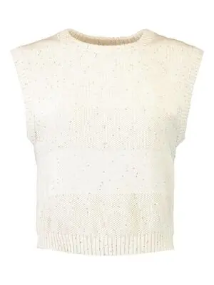 Brunello Cucinelli Sleeveless Knit Top With Striped Detail - Multicolor