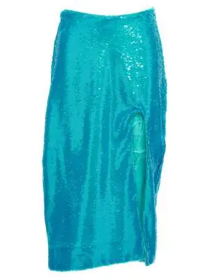GANNI Sequin Midi Skirt With Front Split - Blue