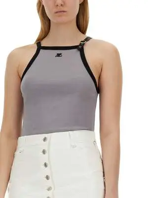 COURREGES Ribbed Logo Tank Top - Gray