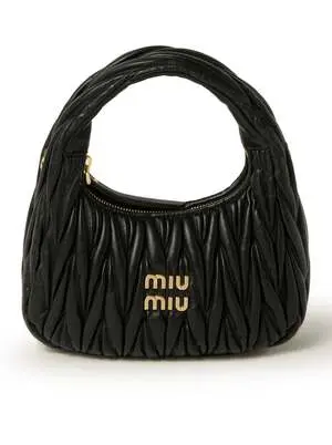 Miu Miu Wander Hobo Bag In Quilted Nappa - Black